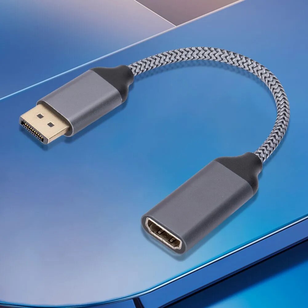 Кабель-переходник, адаптер с DisplayPort на HDMI, 4K, 60 Гц, алюминиевый корпус, серый, 13 см.