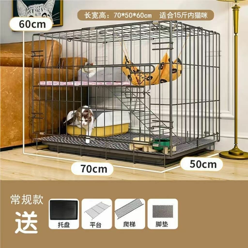 Клетка для кошек для домашнего использования, двухъярусная клетка для кошек, кошачья вилла, многоярусная клетка для кошек с внутренним туалетом, компактная переносная клетка для кошек с усиленной конструкцией.