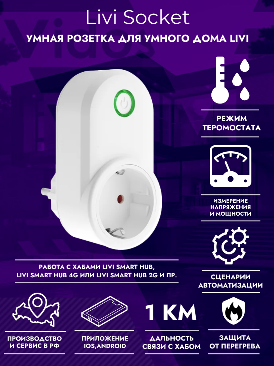 Умная розетка Livi Livi Socket, евровилка, поддержка Livi Smart