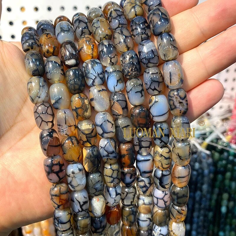 Барабан 10x14 мм, натуральный камень, грубая обработка, черные прожилки дракона, агатовые бусины-разделители для изготовления ювелирных изделий, аксессуары для браслетов «сделай сам»