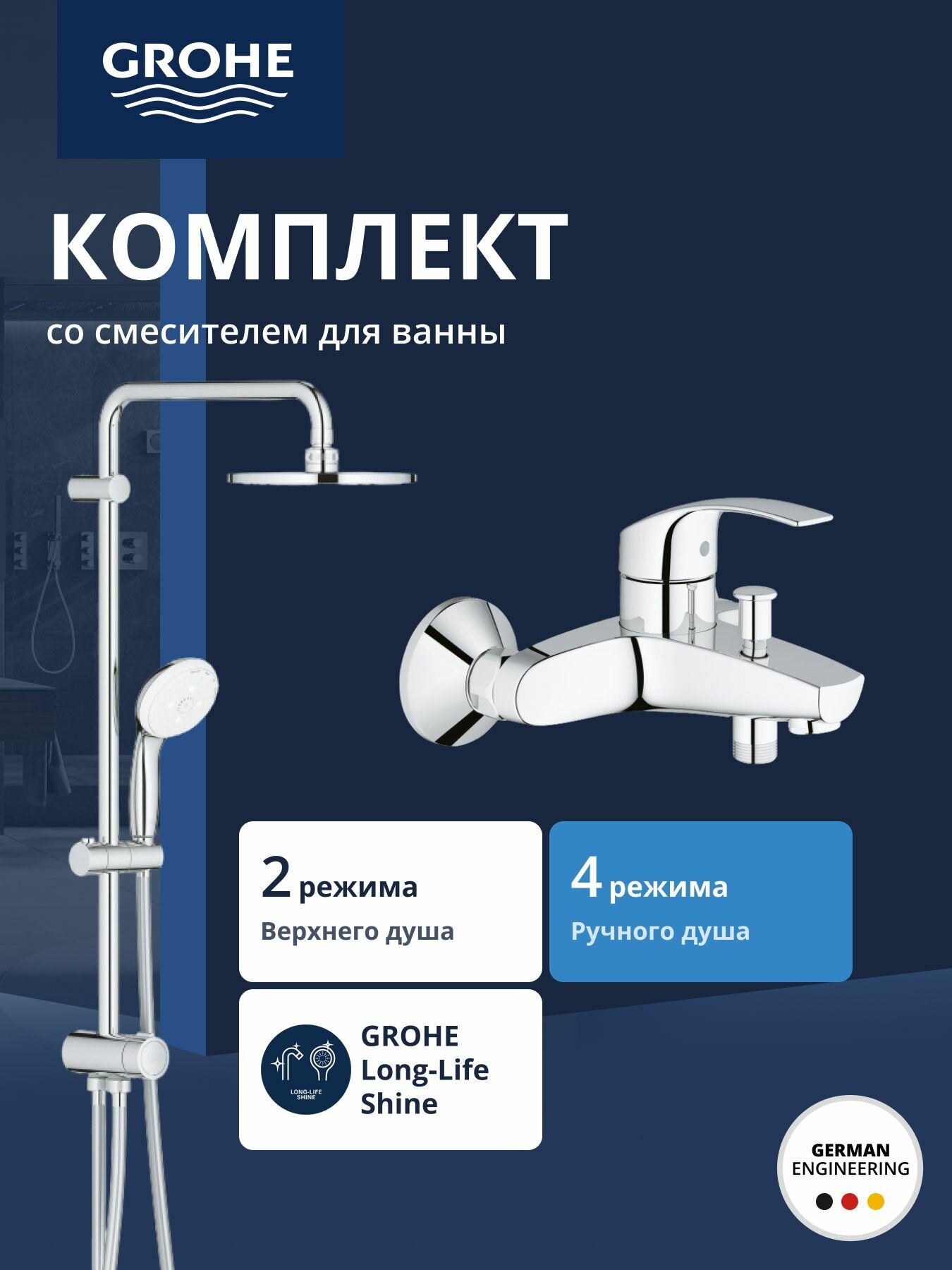 Душевая система GROHE Tempesta System 200 со смесителем для ванны, хром (NB0072)
