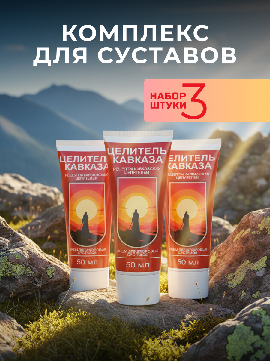 Крем для суставов Целитель Кавказа, активные ингредиенты, натуральный состав, туба, 3 шт, по 50 мл