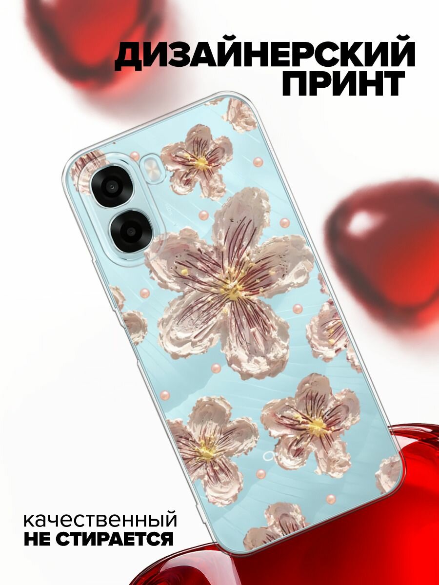 Чехол на Oppo A6x / Оппо A6x с принтом Розовые цветы красками — фото 1