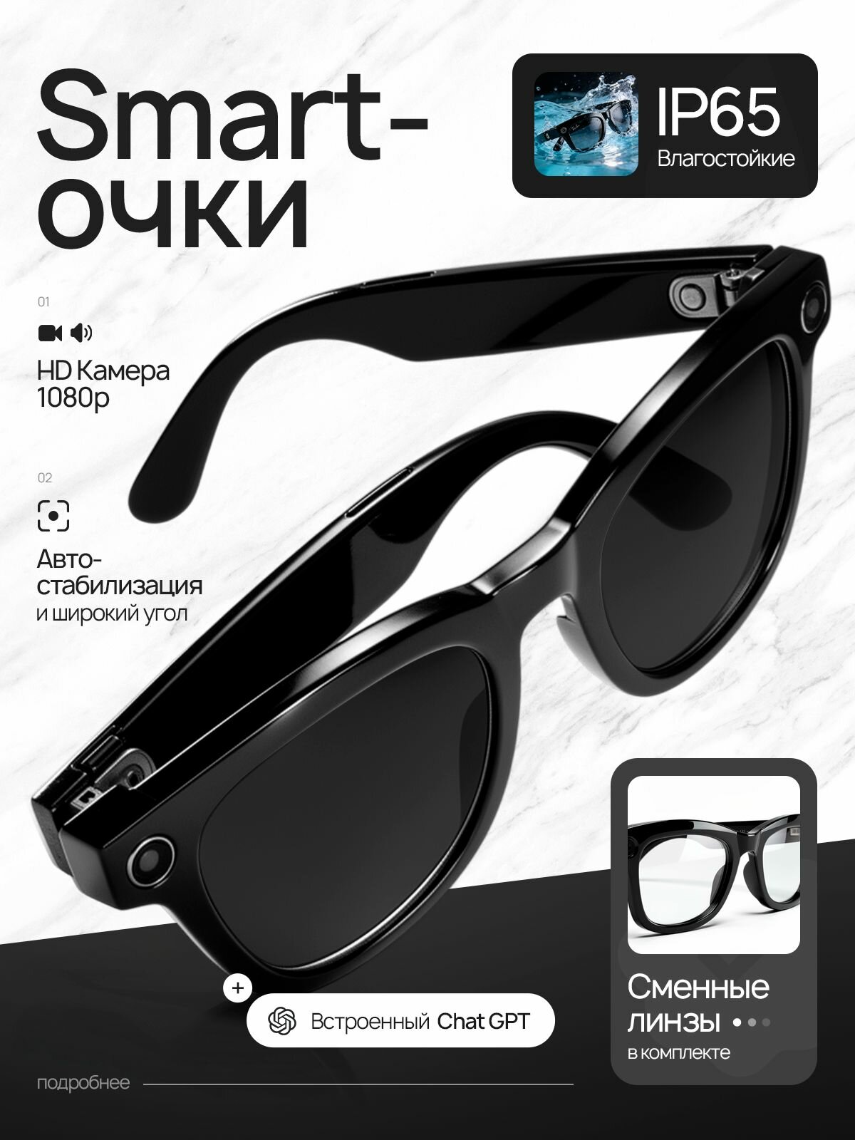 Умные Smart очки с камерой и чатом gpt