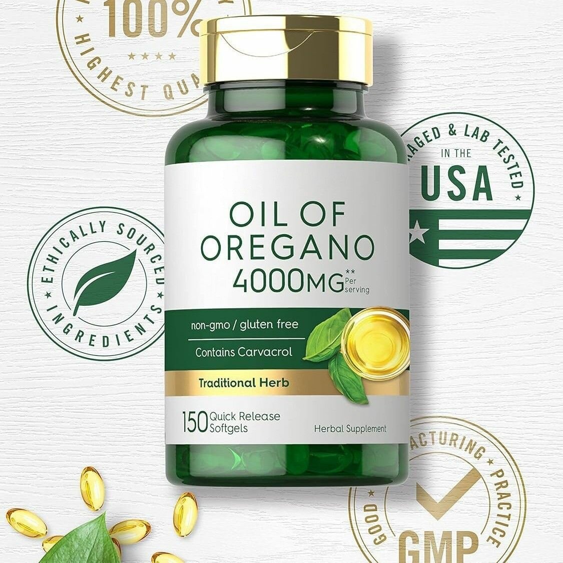 Масло орегано в капсулах 150 софтгелей Содержит карвакрол Без ГМО и глютена