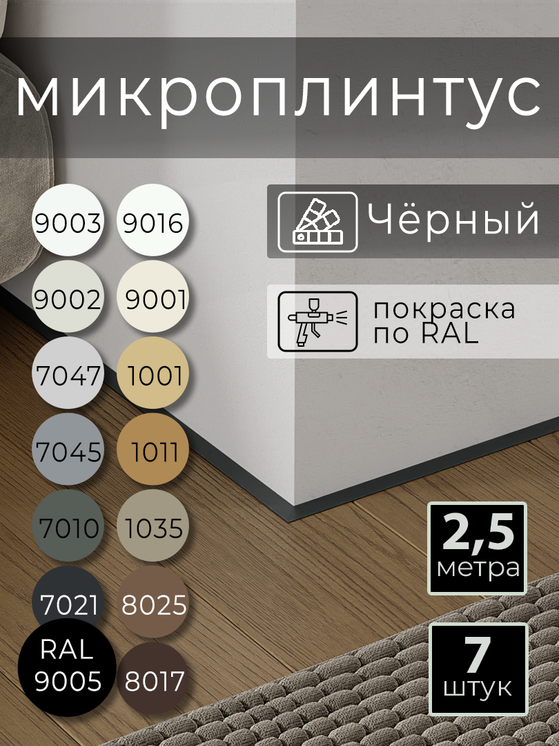 Микроплинтус с пружинами Чёрный RAL 9005 (2,5 метра) матовый