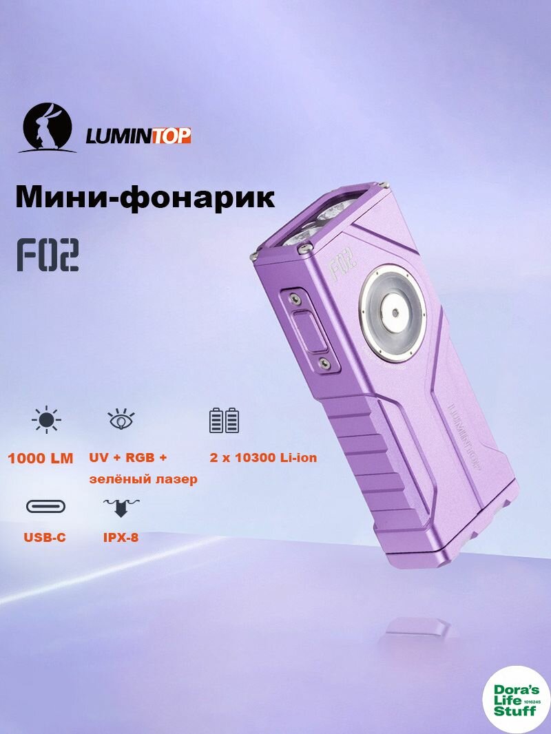 Lumintop F02, Мини-многофункциональный фонарик, 1000 люмен, RGB