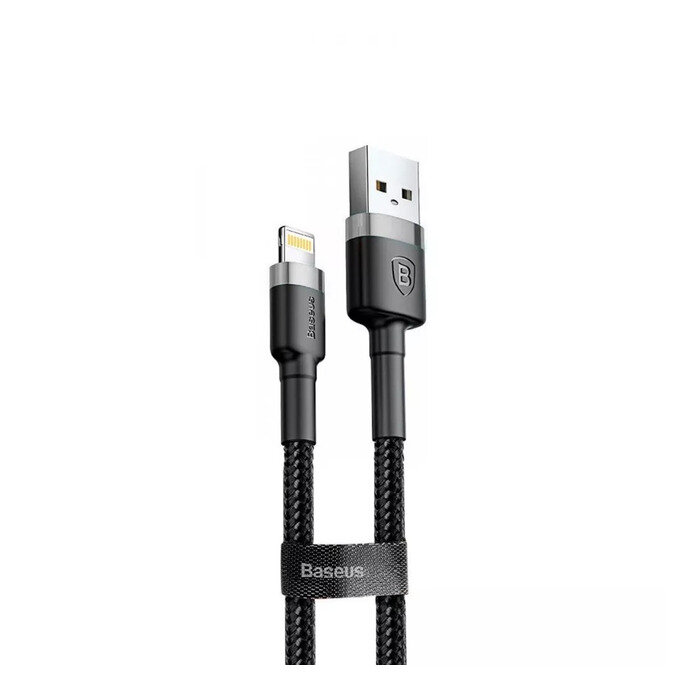 Кабель зарядки Apple Lightning 3m, Baseus Cafule Cable 2A, черный/серый