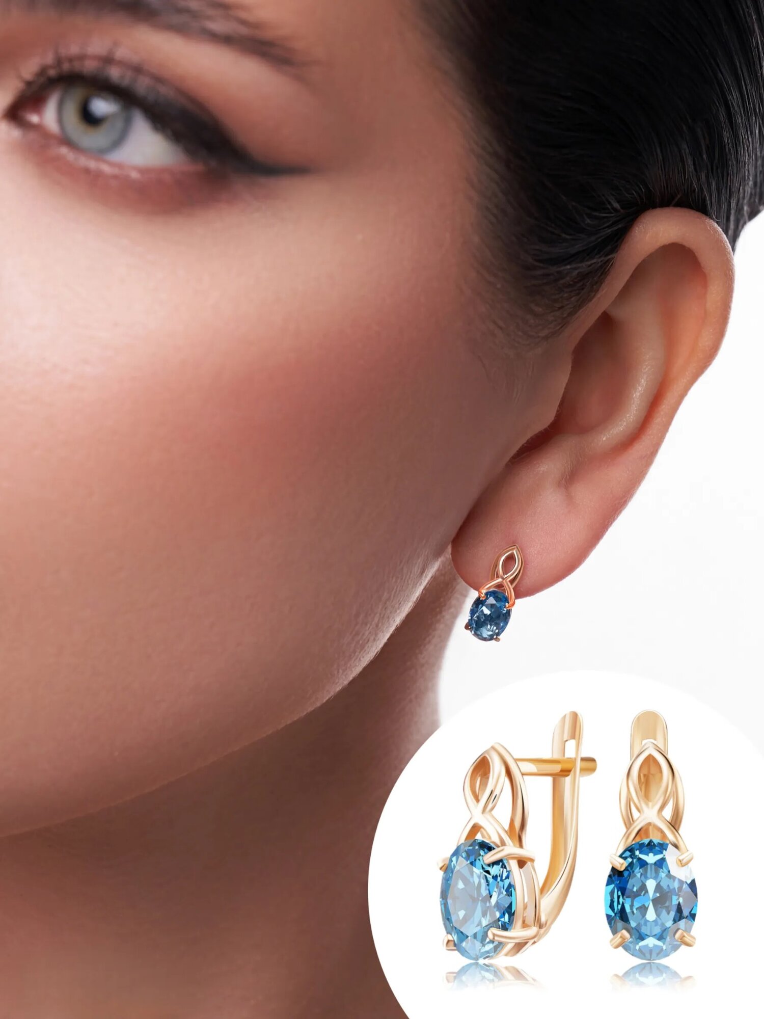 Серьги, серебро, 925 проба, золочение, фианит