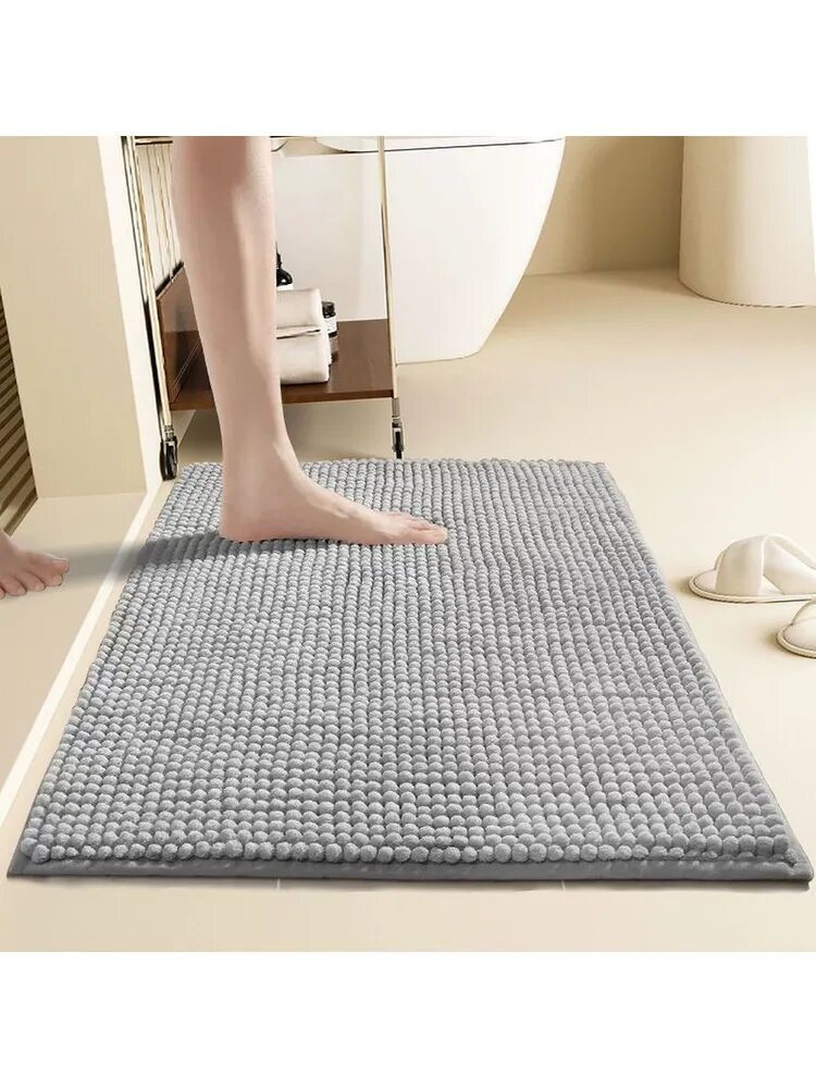 Коврик для ванной 40x60 см нескользящий, серый, полиэстер, прямоугольный, для ванной комнаты