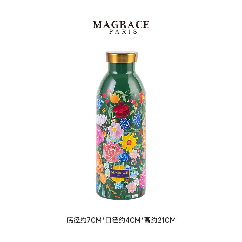 Французская термокружка MAGRACE Red Rhyme Flower Dance из нержавеющей стали, 2 стиля, 500 мл, портативная, для повседневного использования в доме.