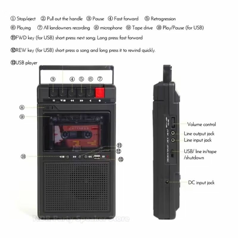 Многофункциональный Портативный USB-Плеер С Кассетным Магнитофоном