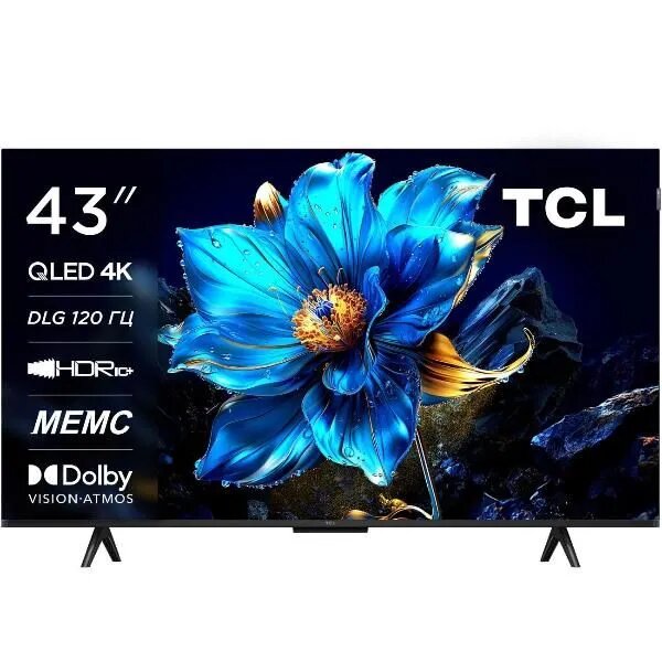 Телевизор TCL 43P7K, 43", QLED, 4K Ultra HD, Google TV, черный