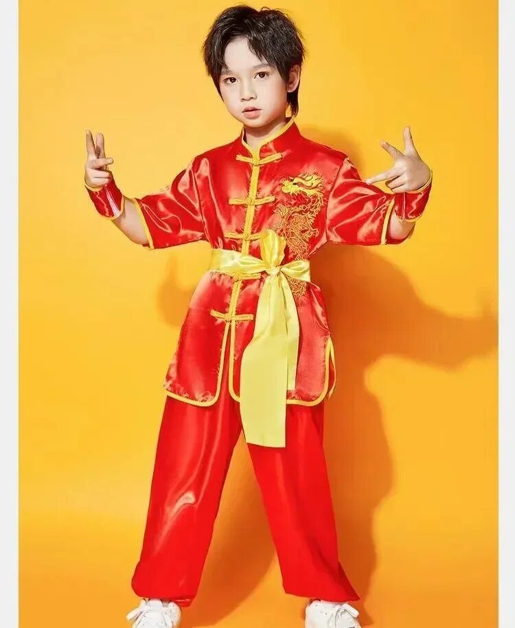 Детский костюм ушу полиэстер 160, 2-short red