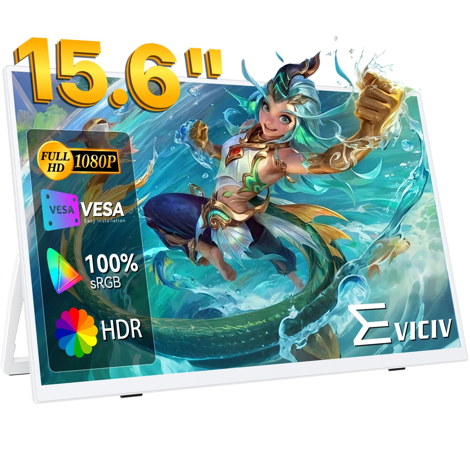 Eviciv 15,6 дюймов портативный монитор 1920x1080 White, Европейская вилка (EU Plug)