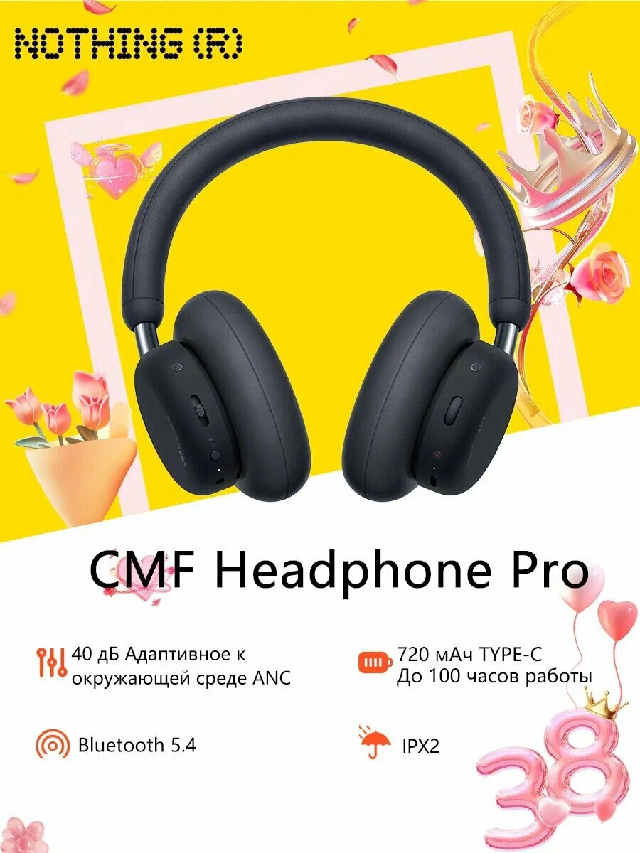 Наушники Nothing CMF Headphone Pro, 720mAh,40dB ANC, BT5.4, Темно-серый