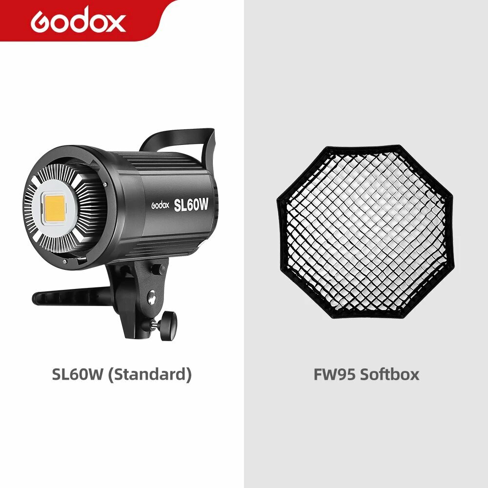 Светодиодная видеосвет Godox LED Video Light SL-60W 5600K Белая версия Набор непрерывного света для видео + Штатив для света 190 см +柔光бокс Bowens 60x90 см