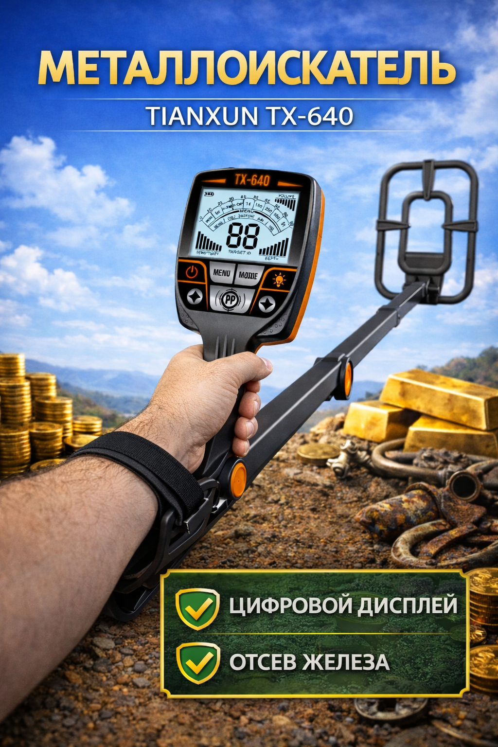 Металлоискатель TIANXUN TX-640, Глубина обнаружения: до 75 см (арт. 628028)