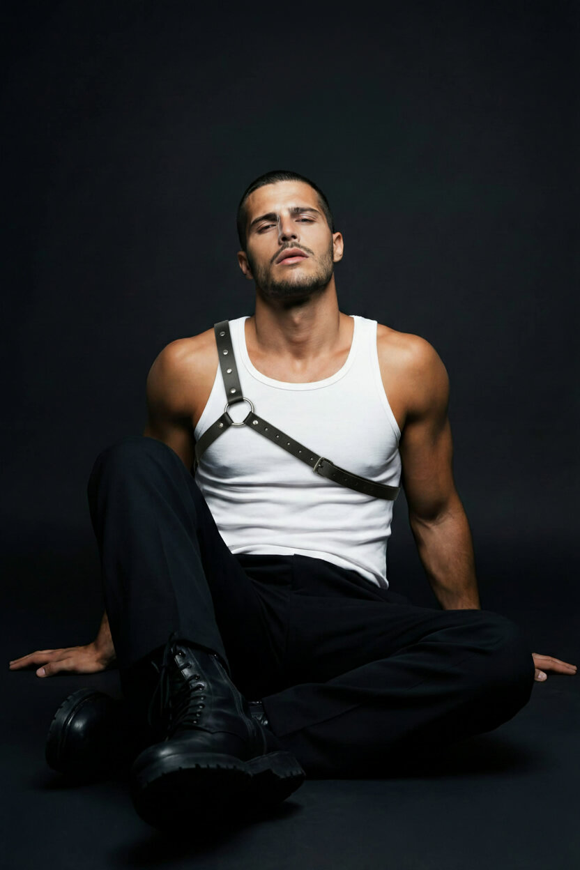 Портупея мужская, натуральная кожа, на одно плечо, минимализм, черная