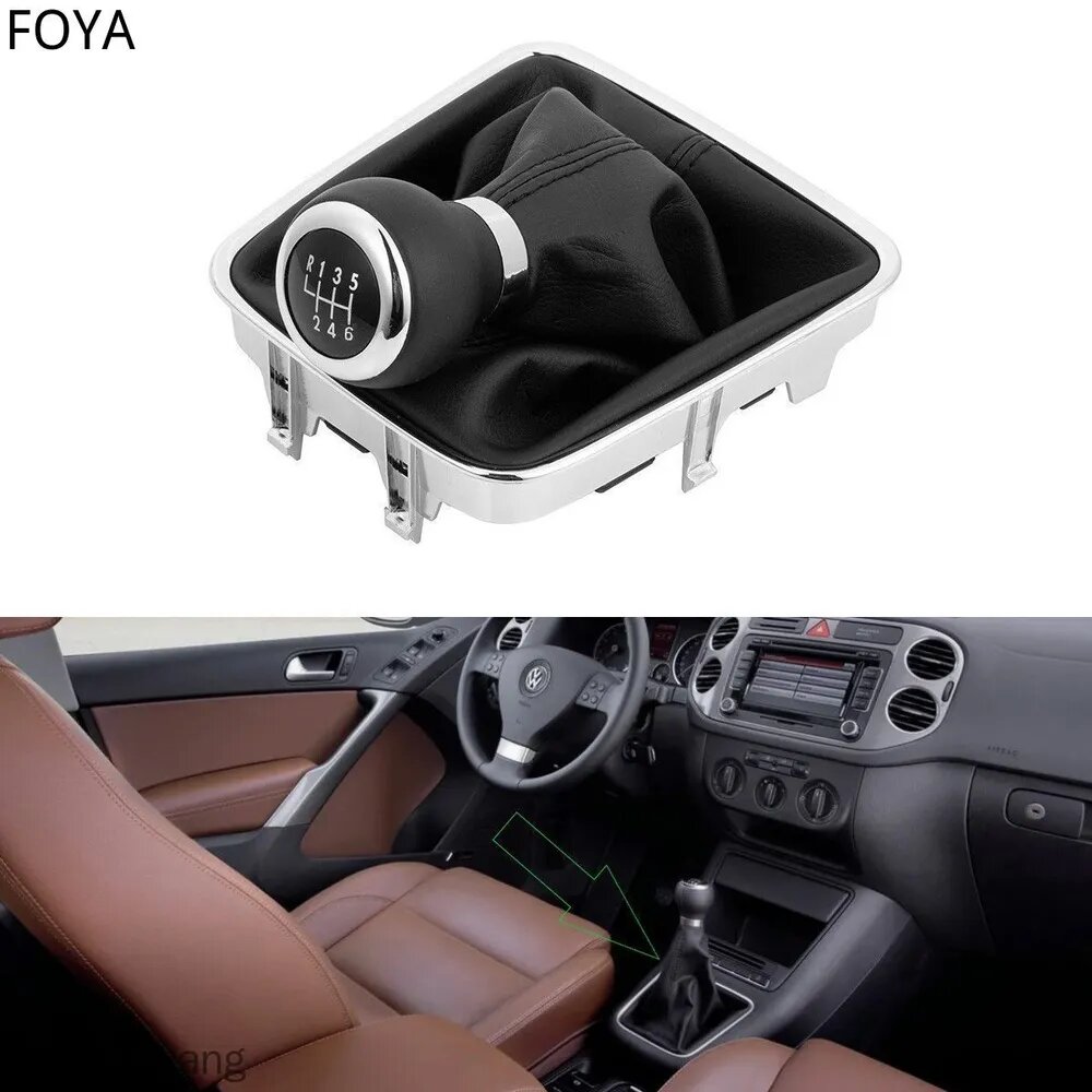 Ручка КПП для Volkswagen Tiguan (2007-2019) в сборе, из ABS пластика и экокожи, черного цвета — фото 1