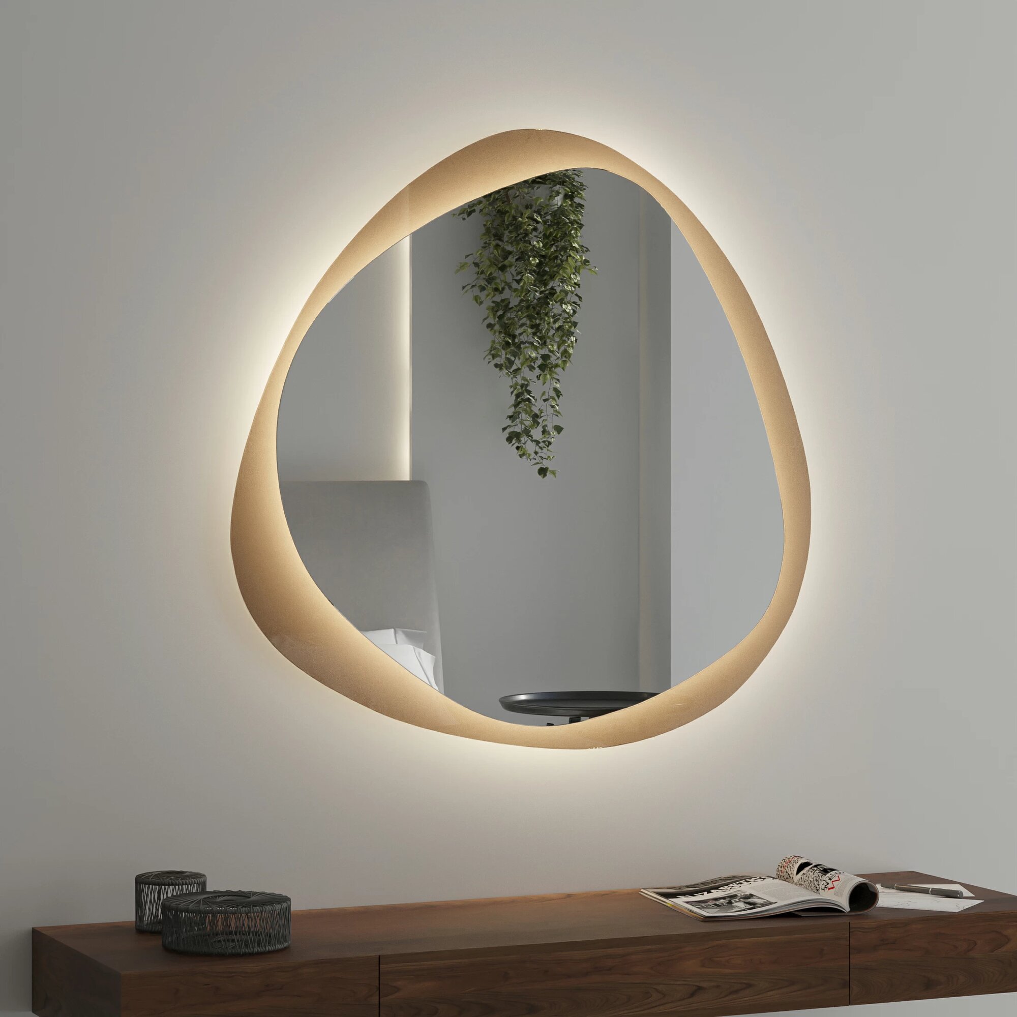 Зеркало «Цефей» (Cepheus) бронза с интерьерной подсветкой 60x59 см