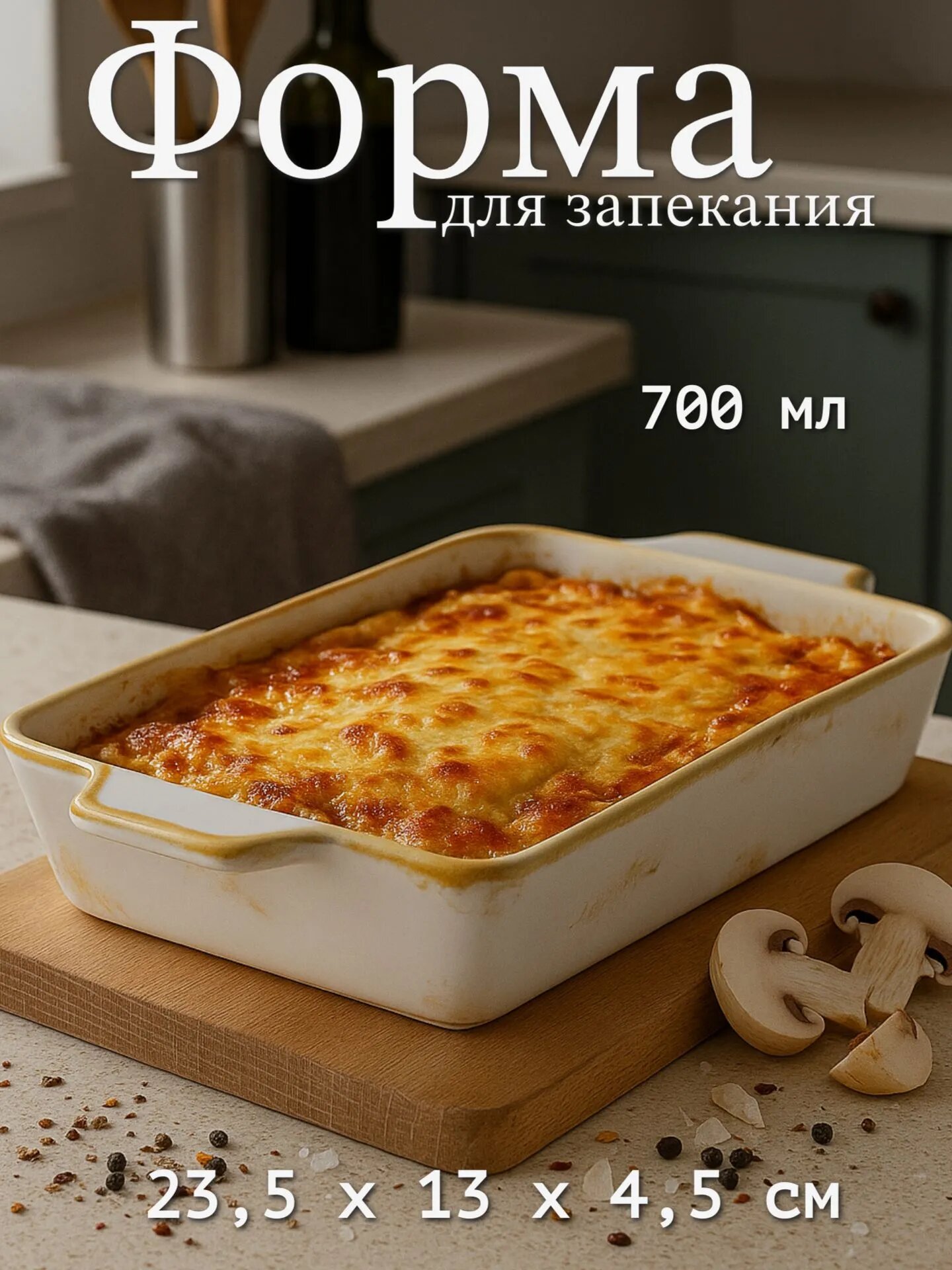 Форма для запекания из фарфора Доляна Organic Gold, 700 мл, 23,5×13×4,5 см, цвет белый