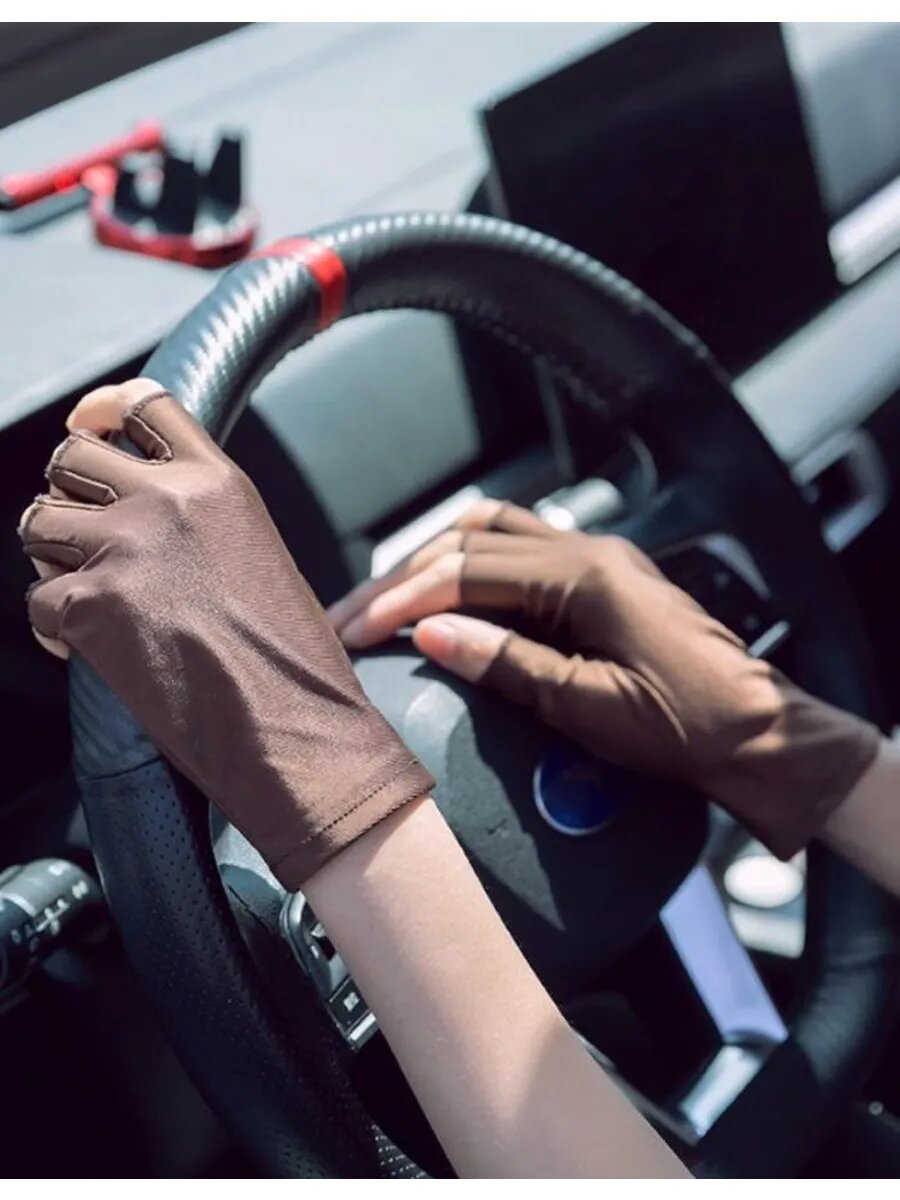 Перчатки для защиты от солнца с подарком, полуперчатки, велосипедные и автомобильные перчатки, дышащие, для рисования ногтей, цвет кофе