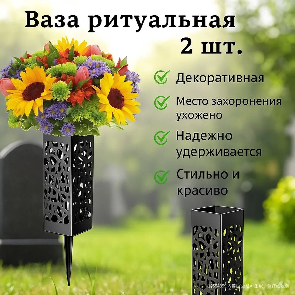 Ритуальная ваза ажурная квадратная на колышке 2 шт