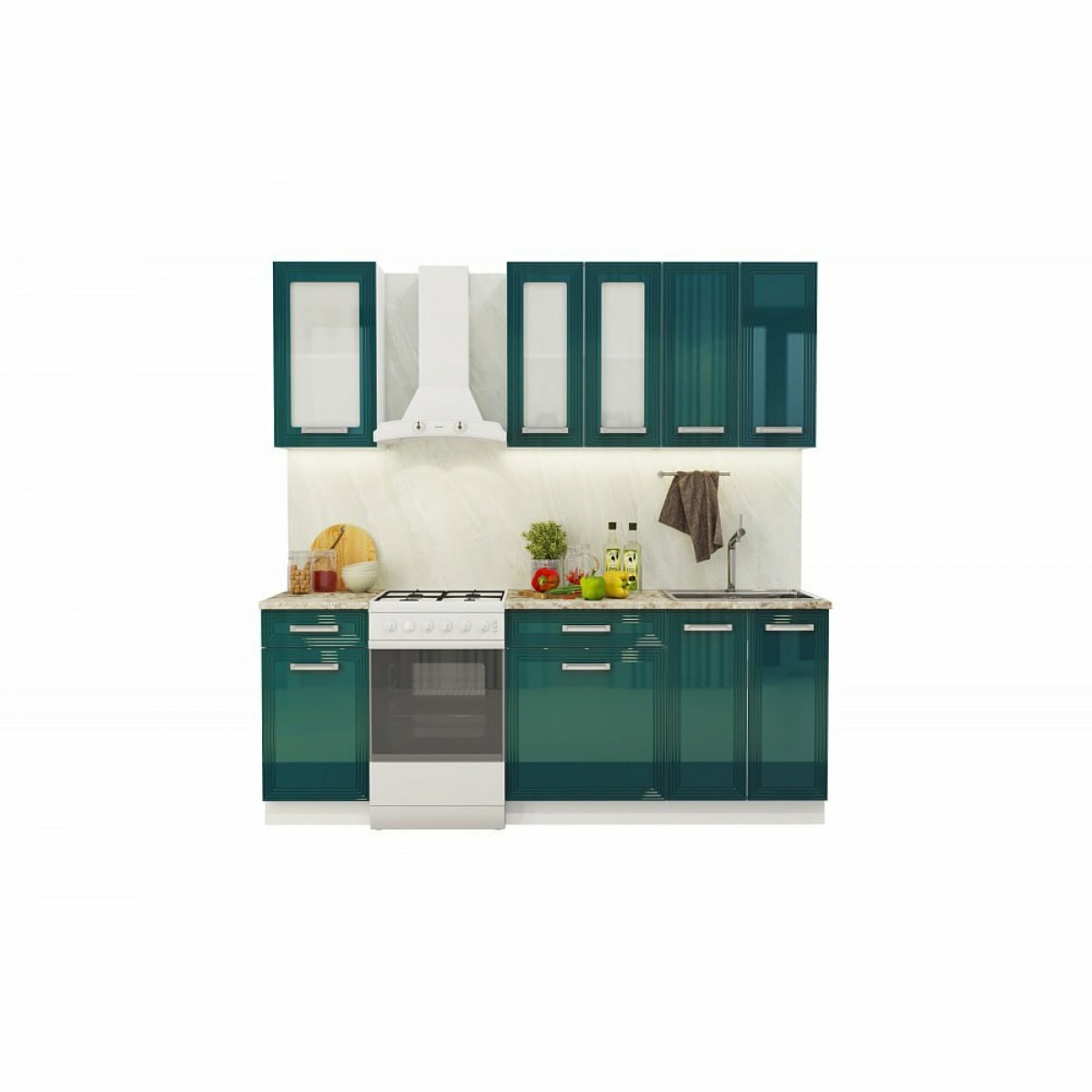 Модульная кухня " Виста " 1,6 метра цвет фасадов глянец океан SL , ЛДСП, МДФ