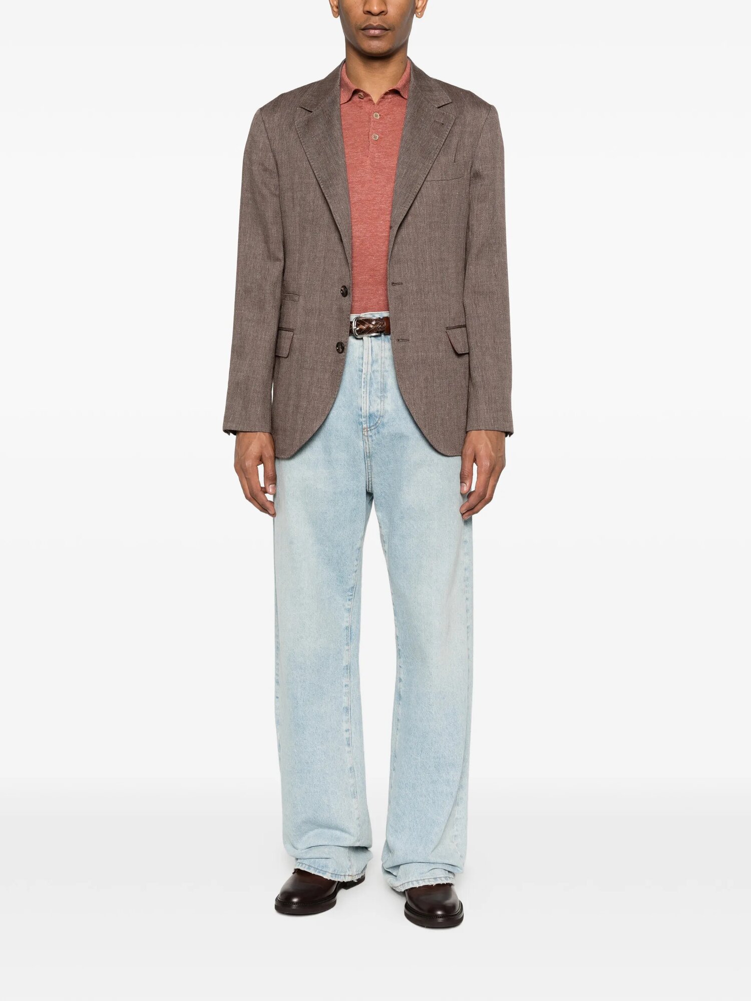 Рубашка BRUNELLO CUCINELLI Buttoned polo shirt, размер 50, коричневый — фото 1