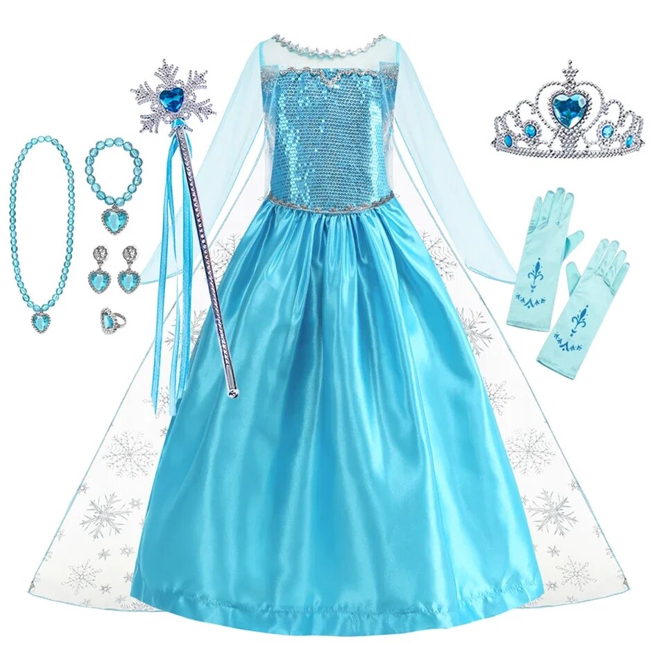 Платье принцессы Эльзы для девочек «Холодное сердце» Анны и Эльзы, костюм Диснея на Хэллоуин, карнавальный костюм на день рождения, праздничное платье Снежной королевы, одежда
