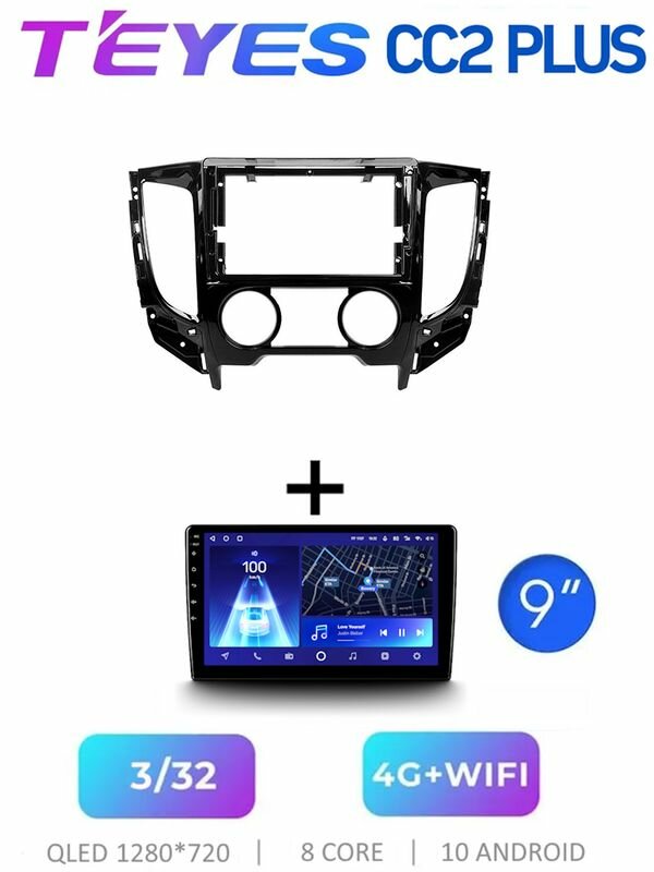Магнитола 9" Teyes CC2 Plus 3/32 Gb для Mitsubishi L200 5 2015-2019 F1 Кондиционер