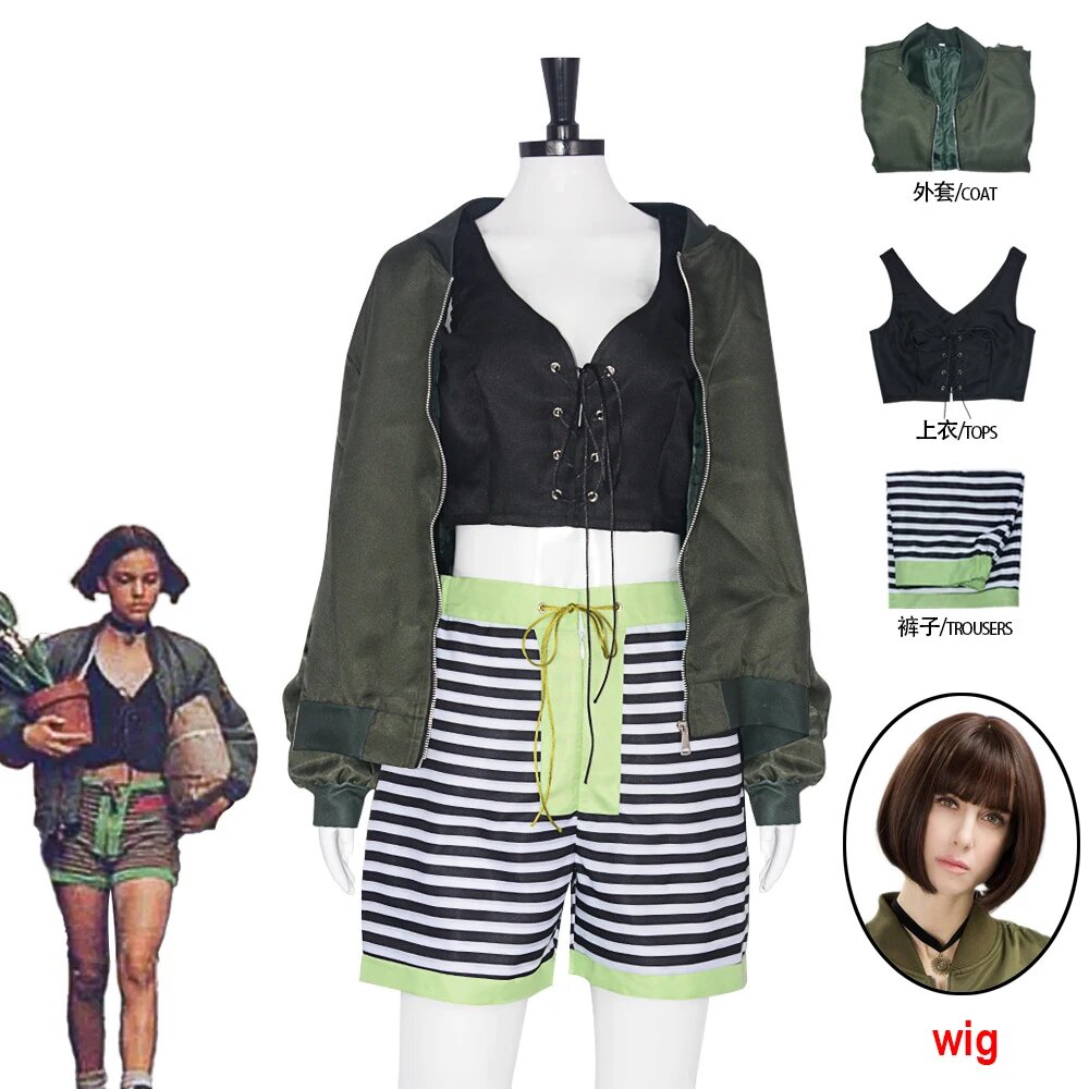 Матильда Косплей Костюм Фильм Парик Колье Леон Зеленая Куртка Жилет Короткие Штаны Полный Комплект Хэллоуин Карнавал Вечеринка Женщины Cos Наряды