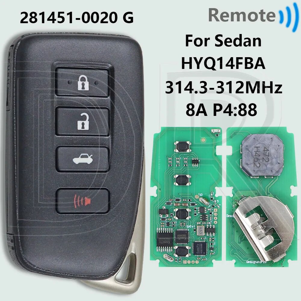 Чип DR 8A 314,3-312,1 МГц, бесконтактный автомобильный дистанционный ключ для Lexus 0020 Sedan