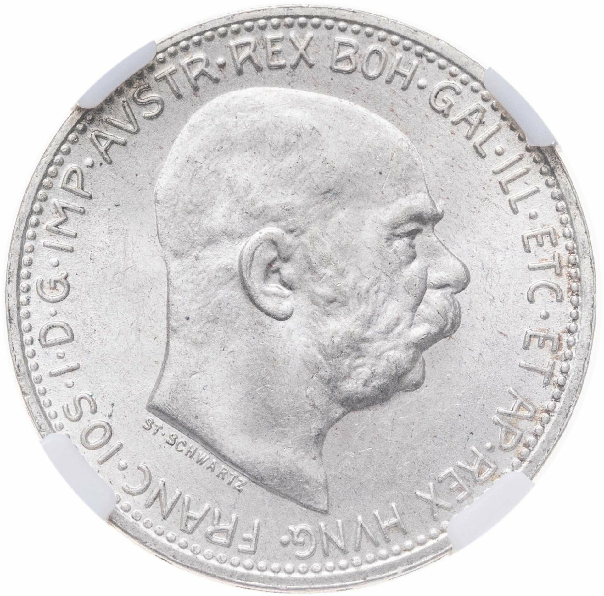 Австро-Венгрия 1 крона 1914 для Австрии в слабе ННР MS64, Серебро 835
