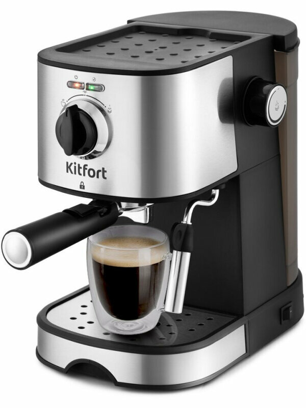 Кофеварка рожковая Kitfort КТ-753 черный/нержавеющая сталь