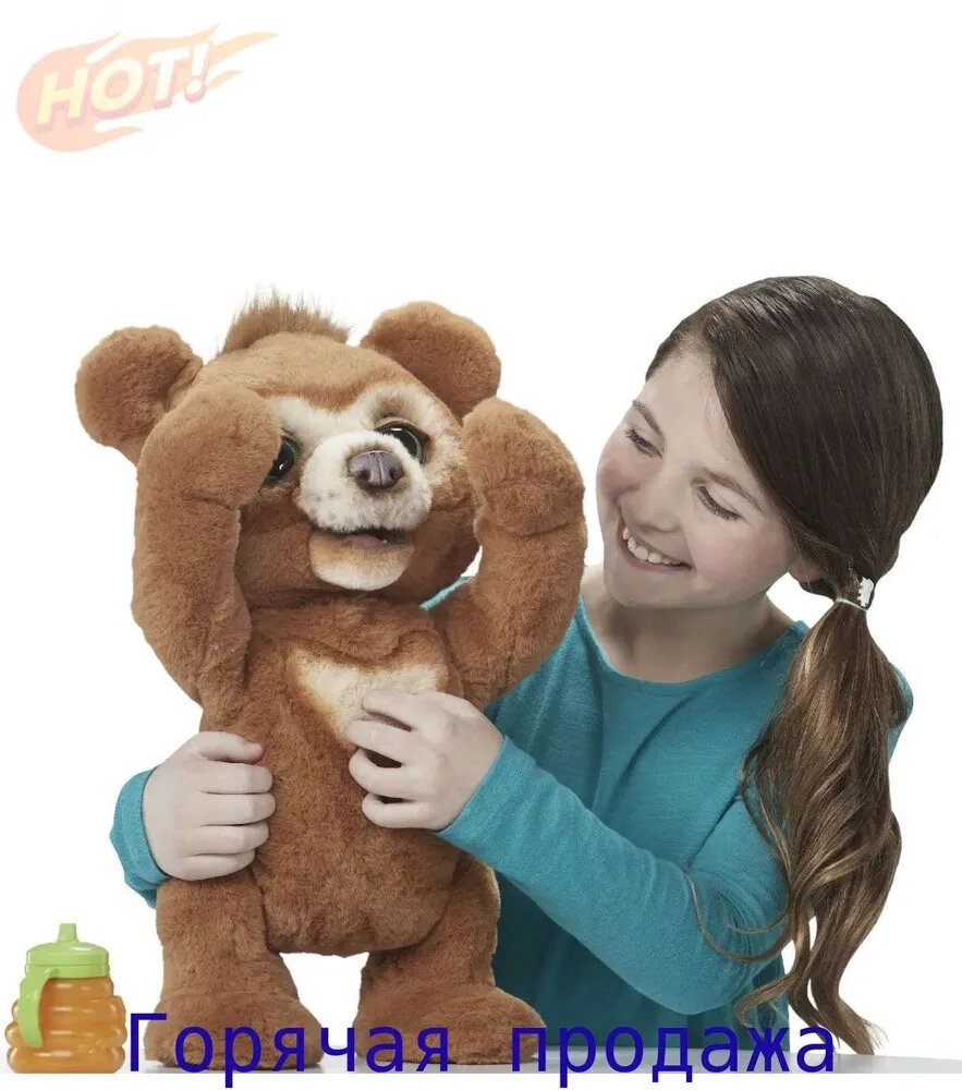Мишка интерактивный Hasbro Кабби, мягкая игрушка вельвет, коричневый, 25 см — фото 1