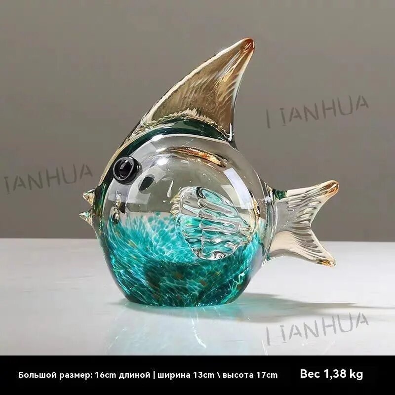 Морская рыба Шар. Стеклянная фигурка в стиле Мурано. 16*13*17