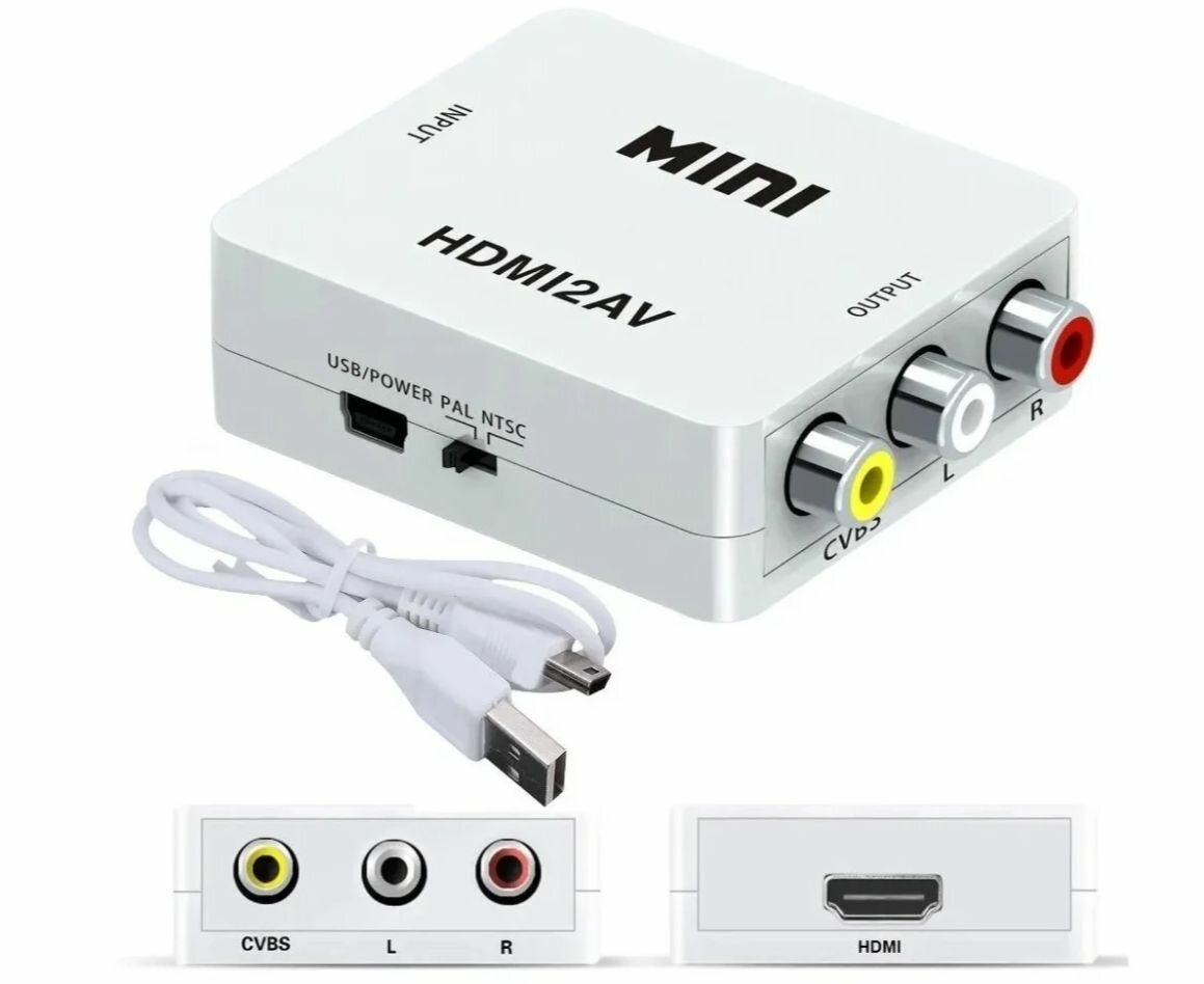 Переходник MINI, HDMI на 2AV, универсальный адаптер конвертер 1080p, белый