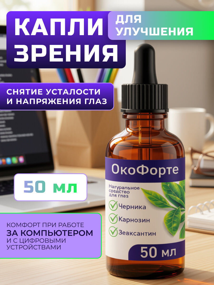 Капли для глаз ОкоФорте, витамины для зрения, поддержка здоровья глаз, 50 мл