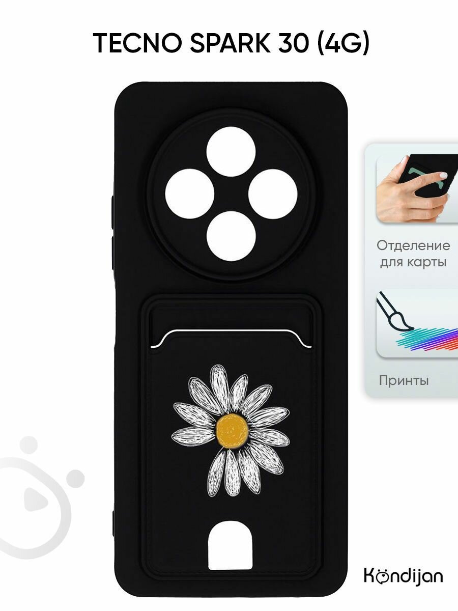 Чехол на Tecno Spark 30 4G с карманом, покрытие soft-touch, с защитой камеры, черный с принтом гадание / Текно Спарк 30