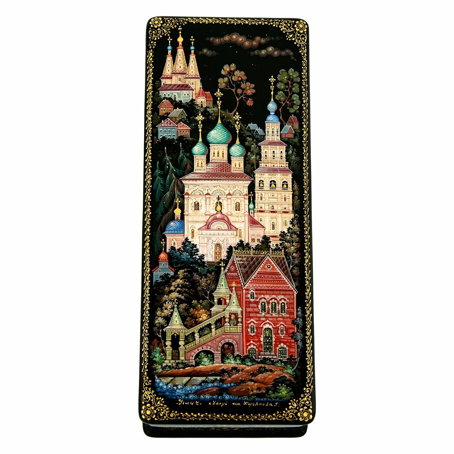 0076841 Лаковая миниатюра Шкатулка углич, Кирьянова, 15*06 см р775