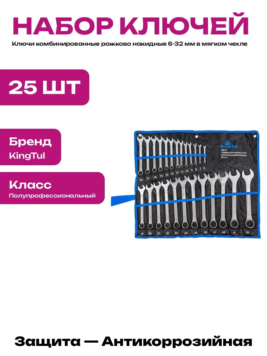 Набор ключей для гаража рожково накидных 6-32 мм сталь хром