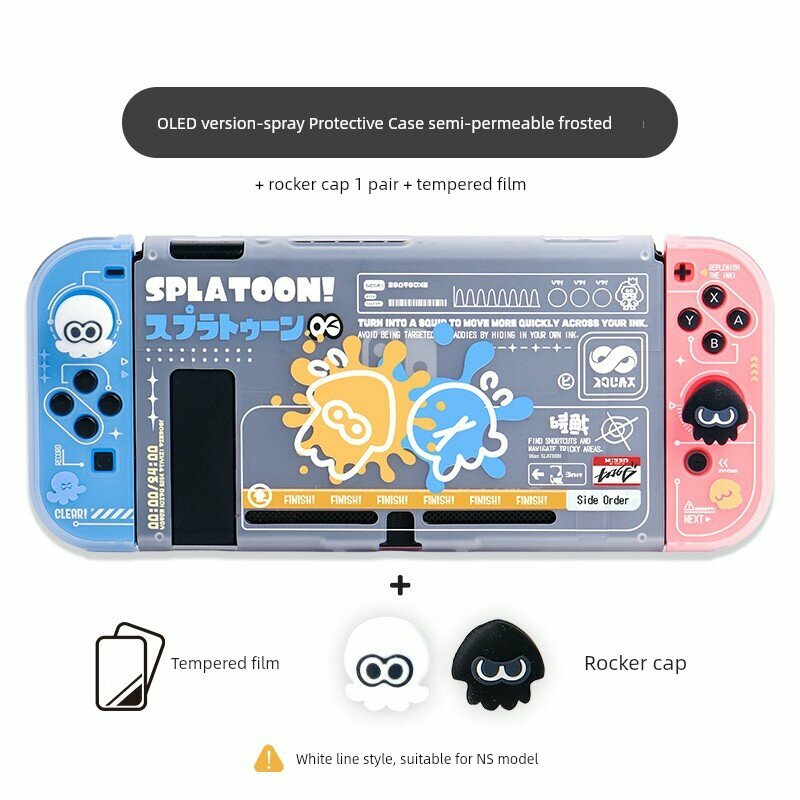 Случайный кейс Splatoon 3 для Nintendo Switch с ручками и закаленным стеклом, белая линия