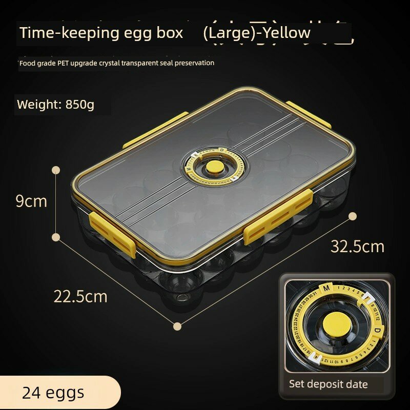 Большая емкость для яиц с таймером, желтая - кухонный органайзер для холодильника, свежие яйца, вместимость 18 шт,