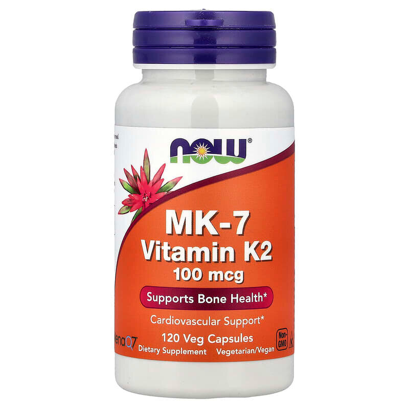 NOW Foods, MK-7, витамин K2, 100 мкг, 120 вегетарианских капсул