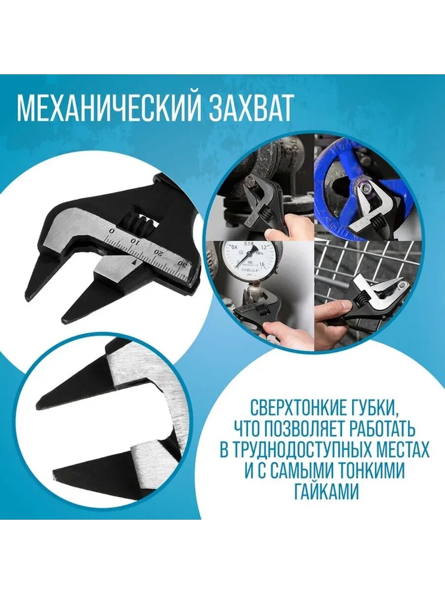 Многофункциональный разводной ключ с тонкими губками