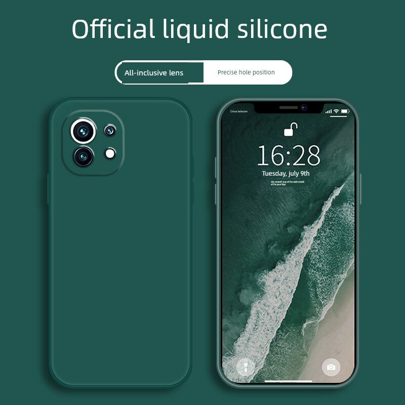 Жидкий силиконовый чехол для Xiaomi 11 Pro, темно-зеленый, полная защита, ударопрочный, антицарапинный, прочный мягкий