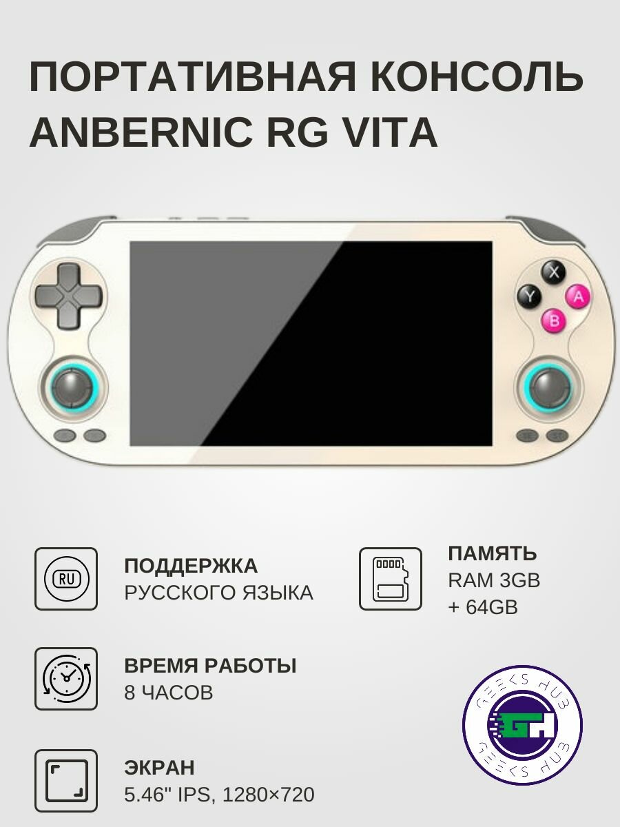 Портативная игровая приставка ANBERNIC RG VITA, светло-серая (Retro Gray), без карты SD