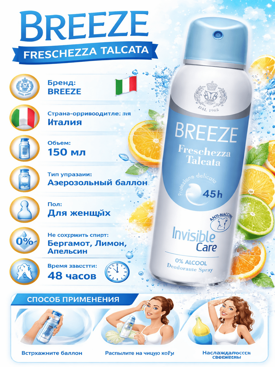 Дезодорант-спрей Breeze Freschezza Talcata, 150мл